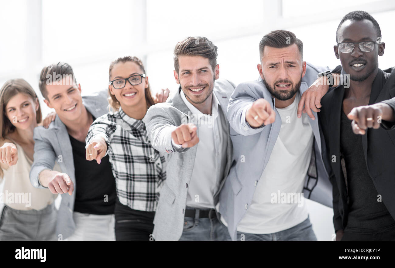 Group of people pointing at the camera and smiling - isolated Stock ...
