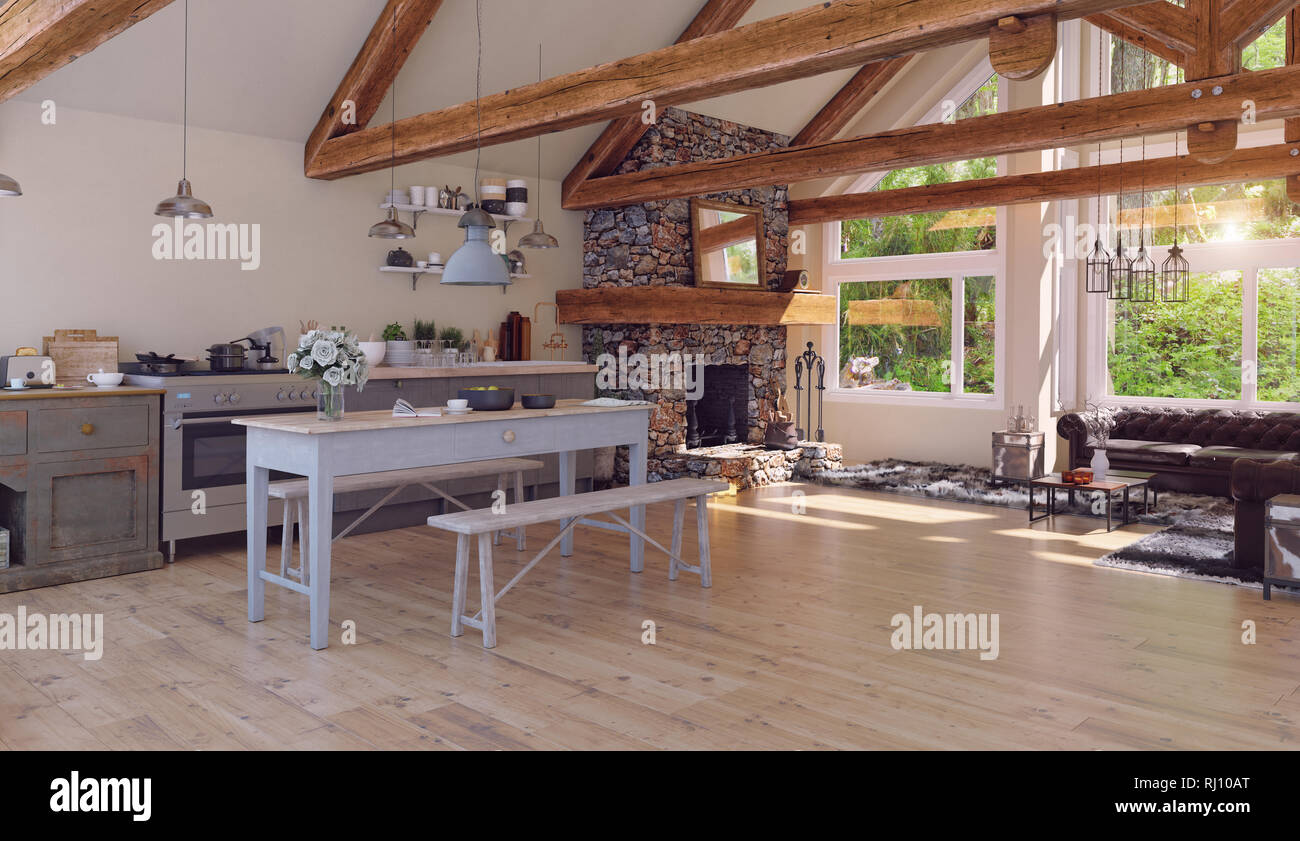 modern luxury house interior. 3d rendering design Stock Photo - Alamy