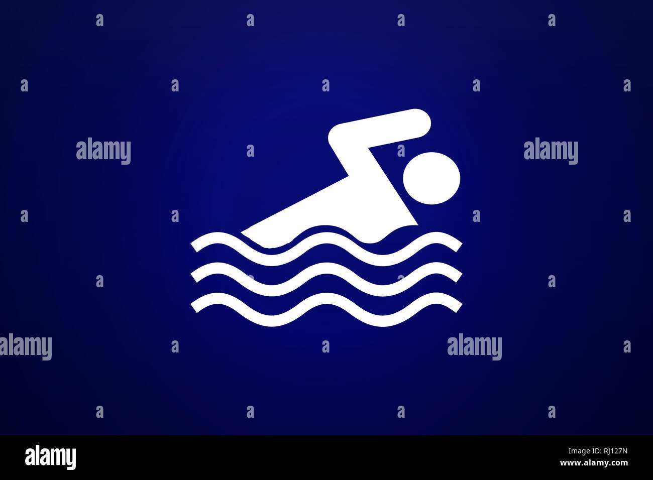 white swim icon symbol swimming isolated on blue background Stock Photo ...