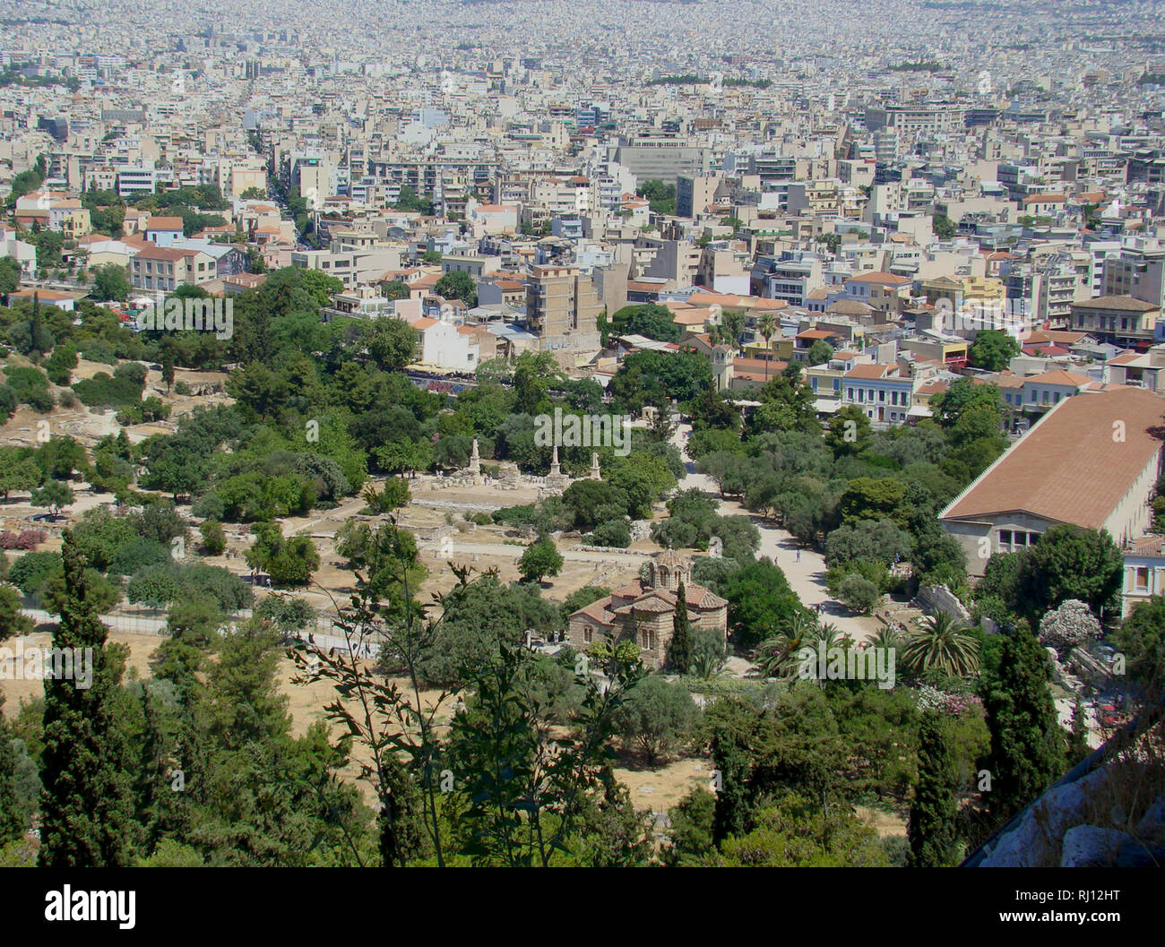 Panoramic view over the densely populated metropolitan area of Athens ...