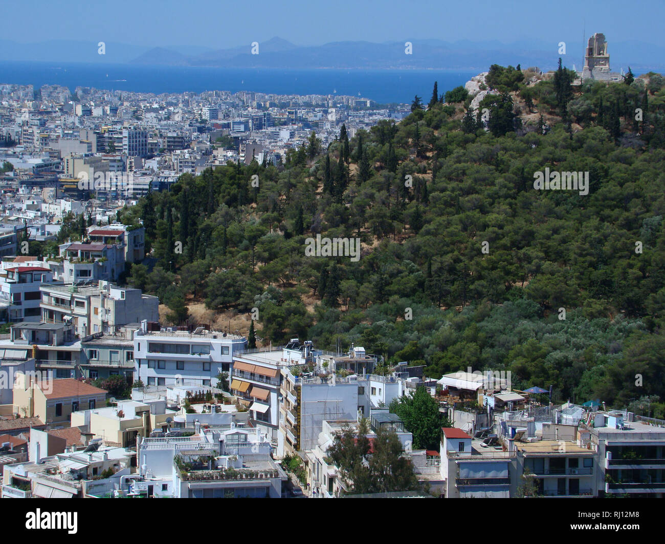 Panoramic view over the densely populated metropolitan area of Athens ...