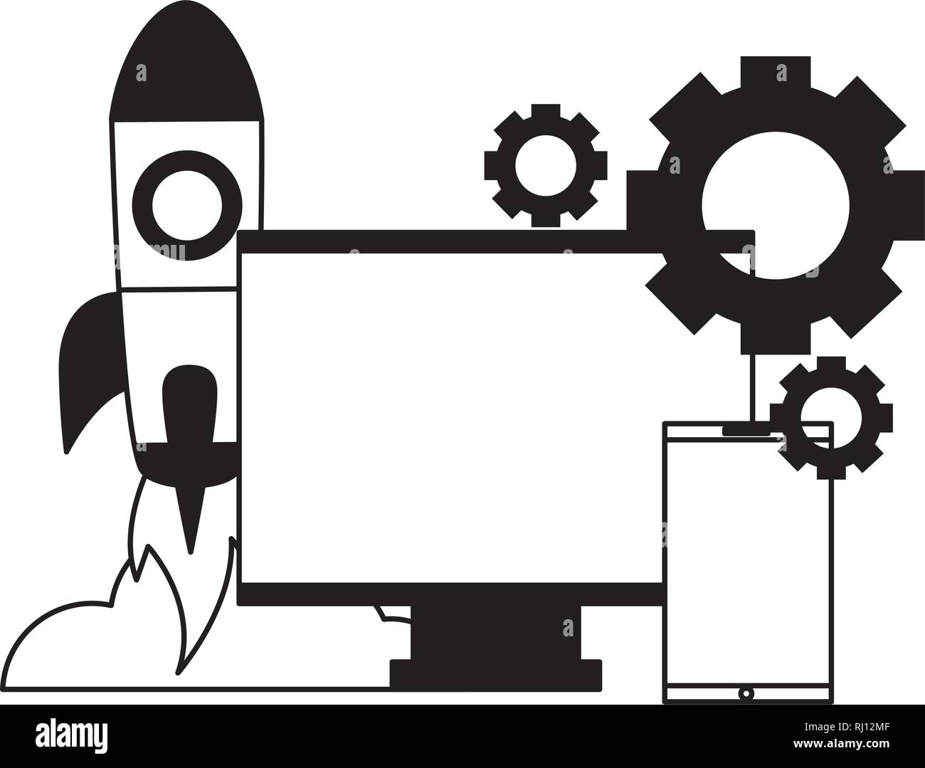 Gear laptop search employee Stock Vector Images - Alamy