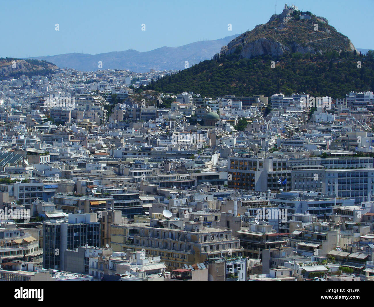 Panoramic view over the densely populated metropolitan area of Athens ...