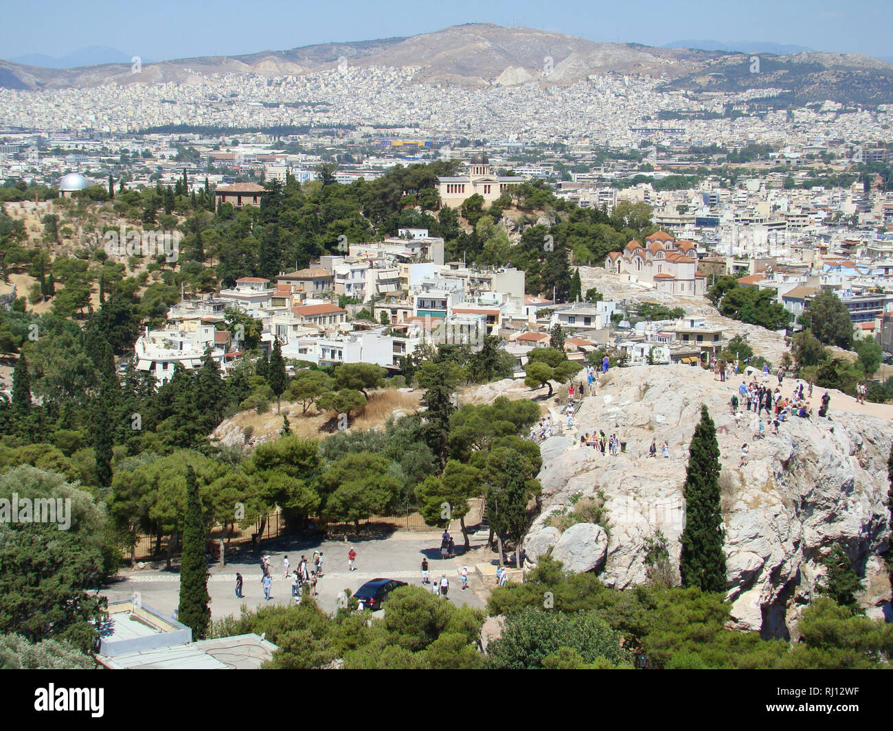 Panoramic view over the densely populated metropolitan area of Athens ...