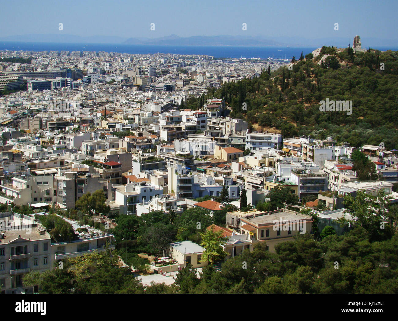 Panoramic view over the densely populated metropolitan area of Athens ...