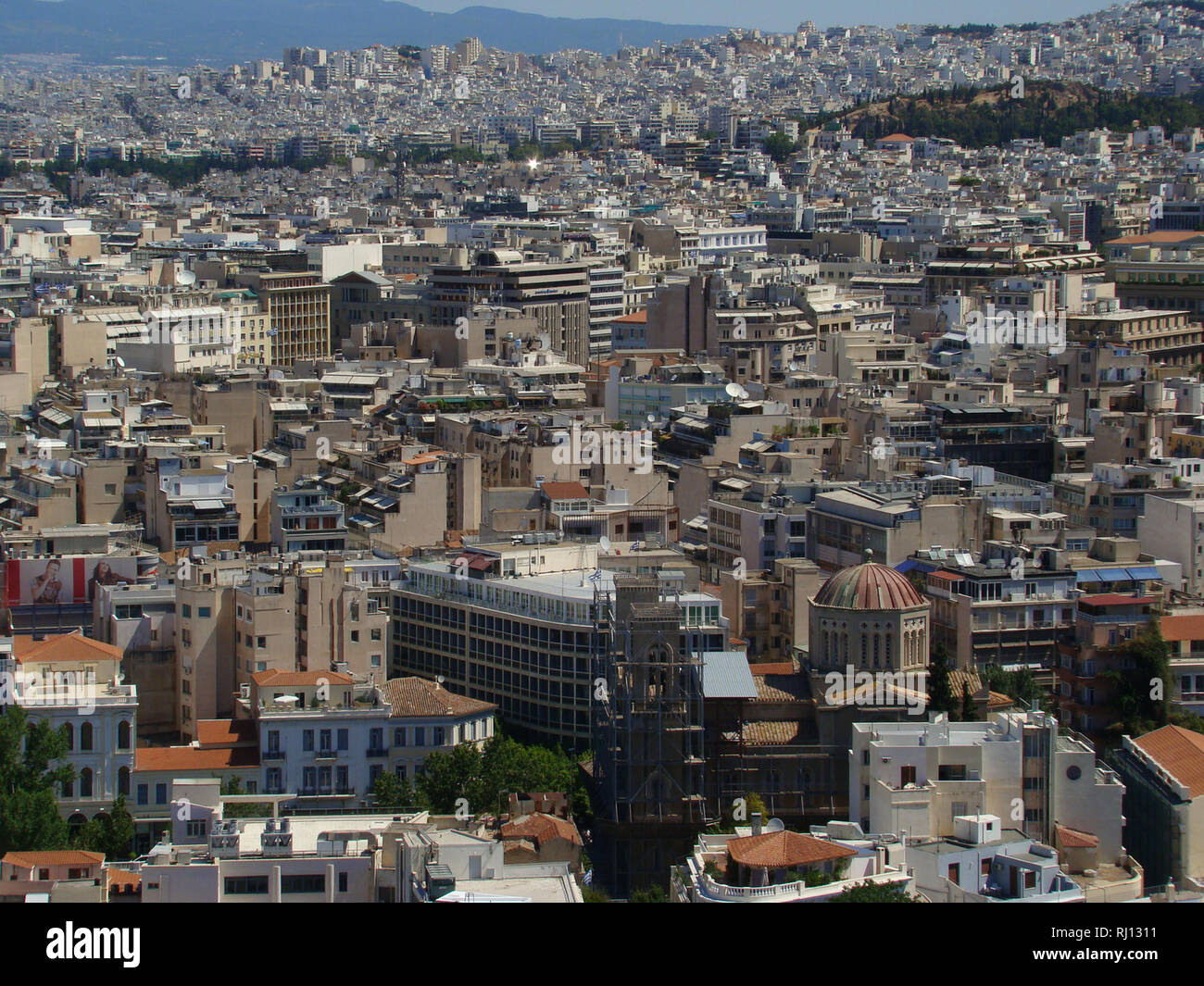 Panoramic view over the densely populated metropolitan area of Athens ...
