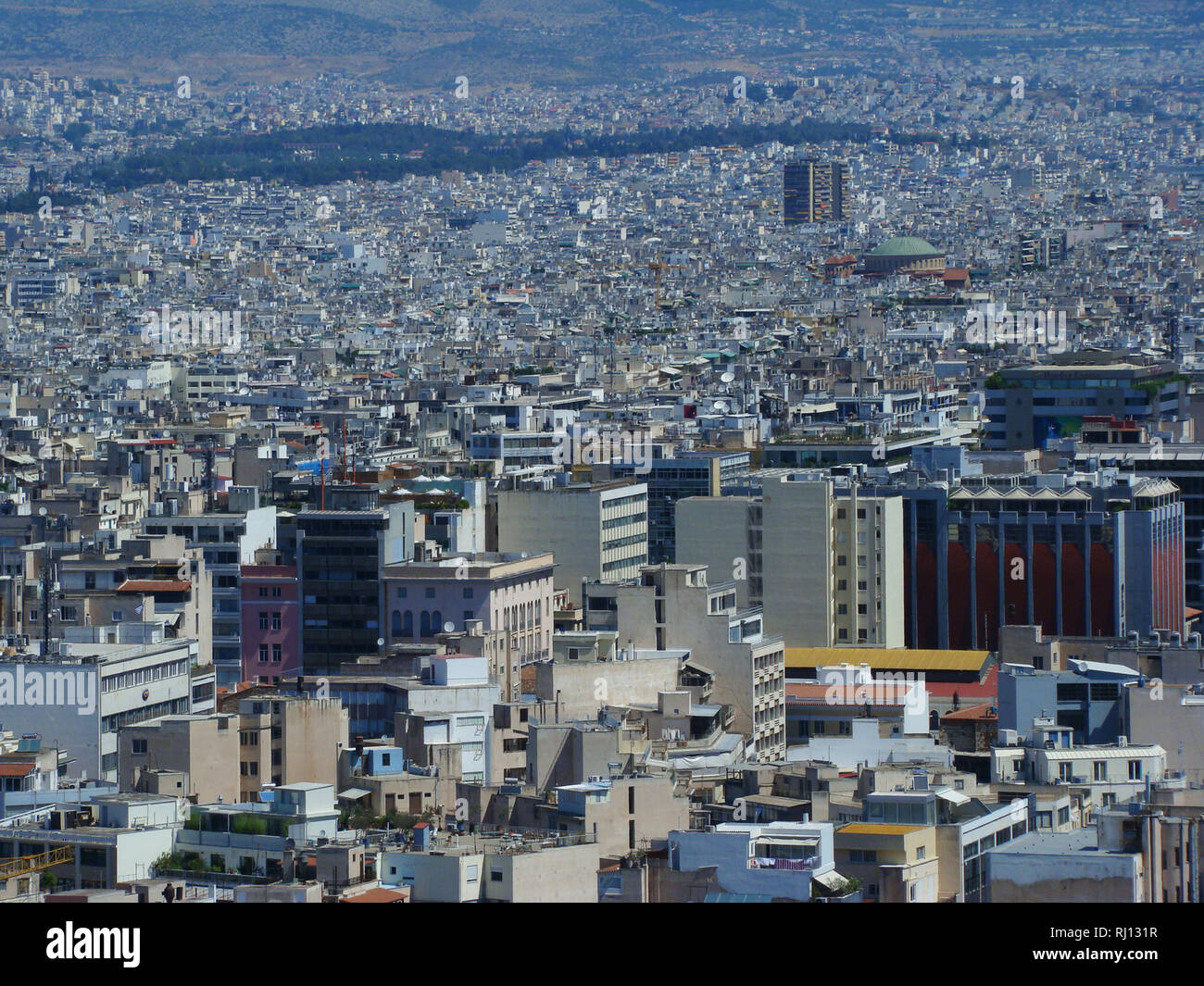 Panoramic view over the densely populated metropolitan area of Athens ...