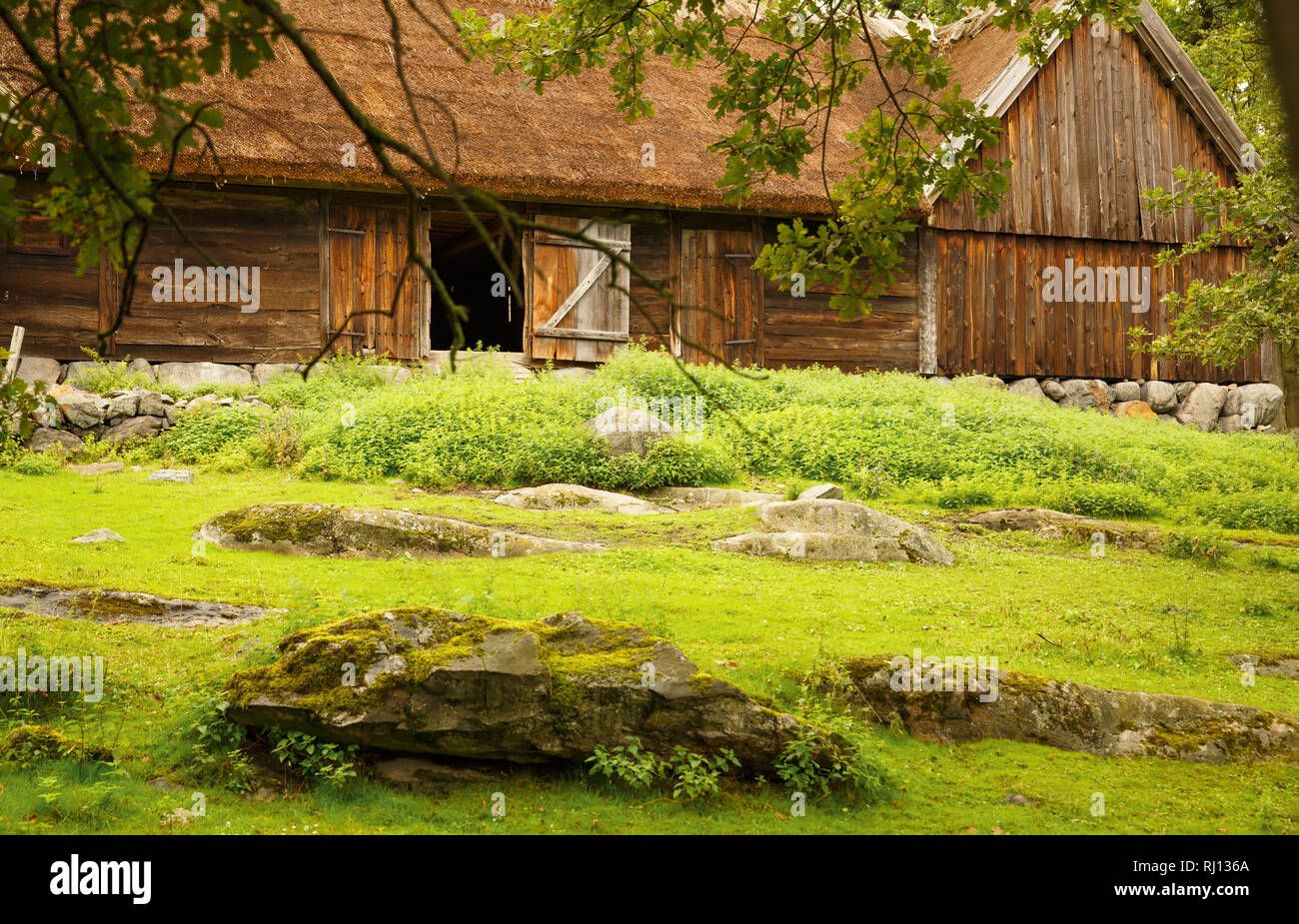 Traditional old farm at Skansen park, the first open-air museum and zoo ...