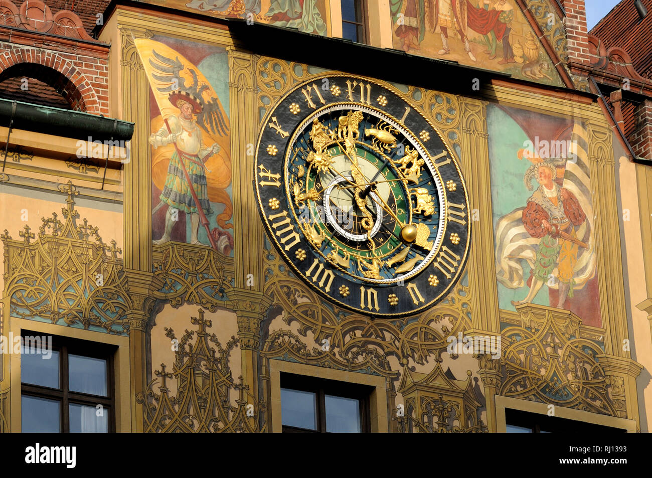 astronomical clock at renaissance town hall in Ulm displaying zodiac ...