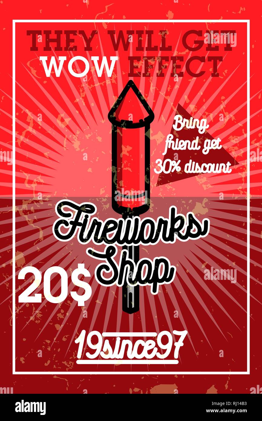 Color vintage fireworks shop banner. Vector illustration, EPS 10 Stock ...