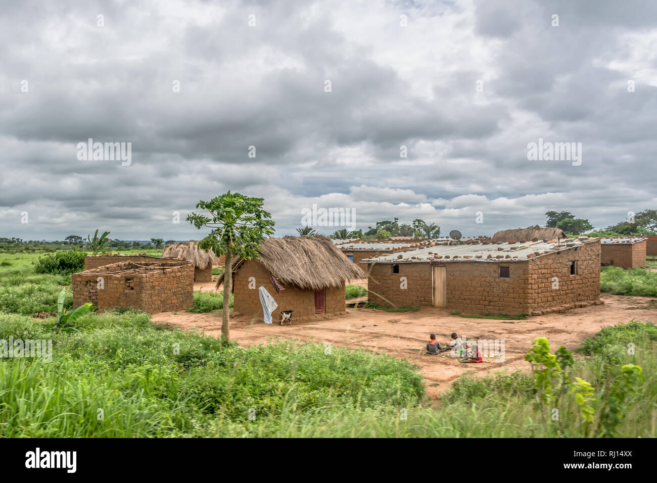 Malange / Angola - 12 08 2018: View of traditional village, thatched ...