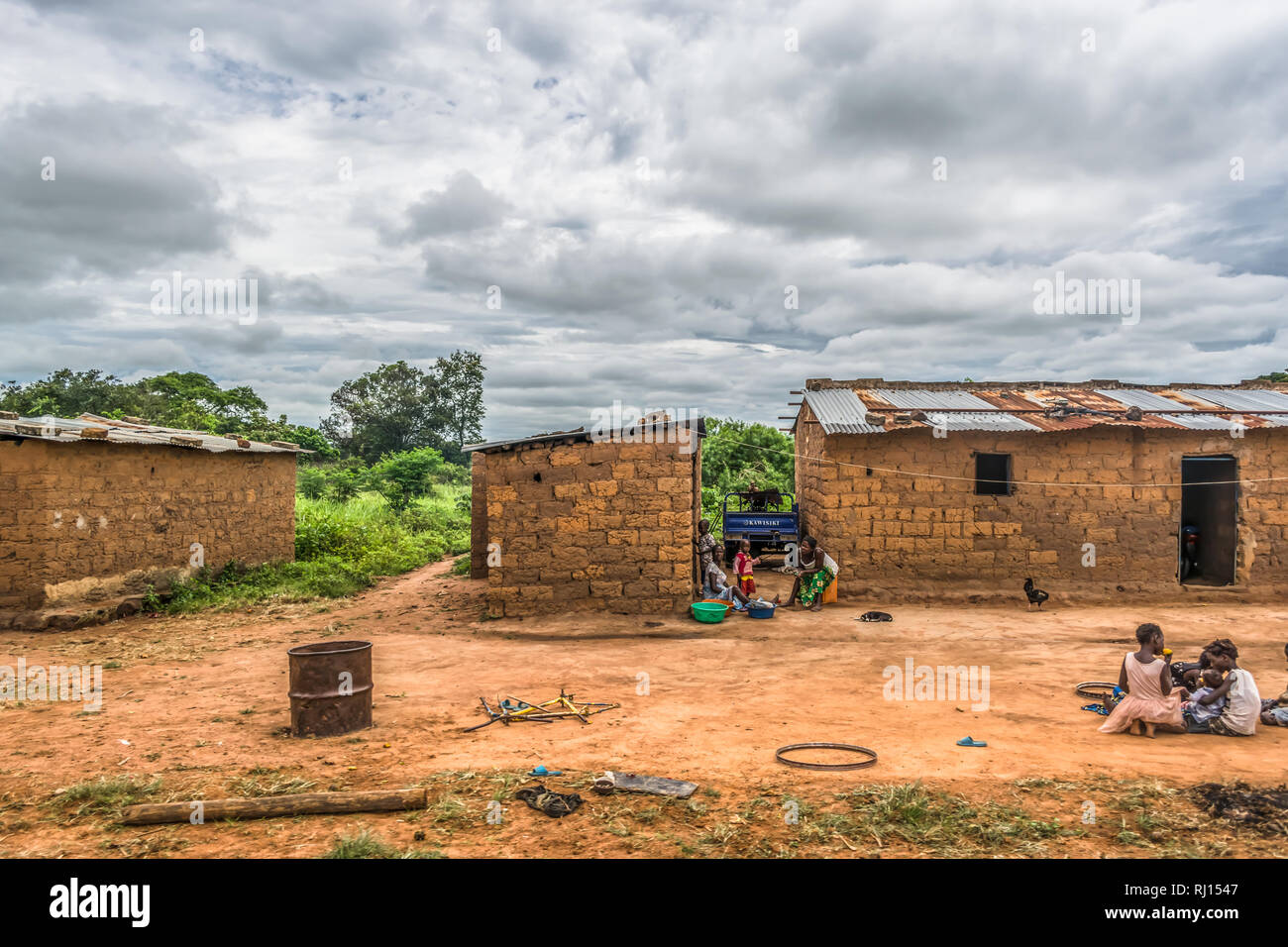 Malange / Angola - 12 08 2018: View of traditional village, people and ...