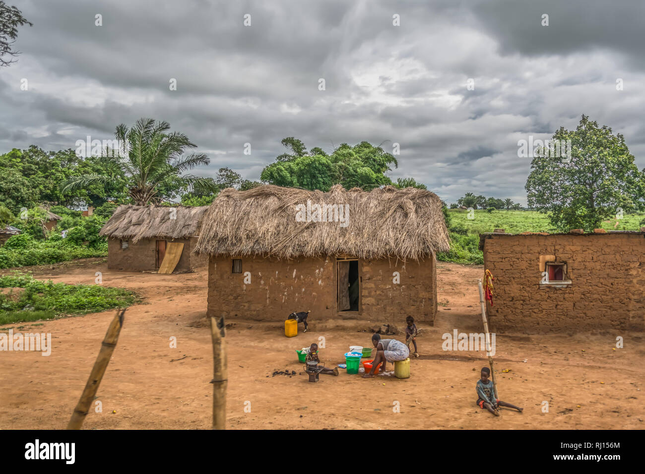 Malange / Angola - 12 08 2018: View of traditional village, people and ...