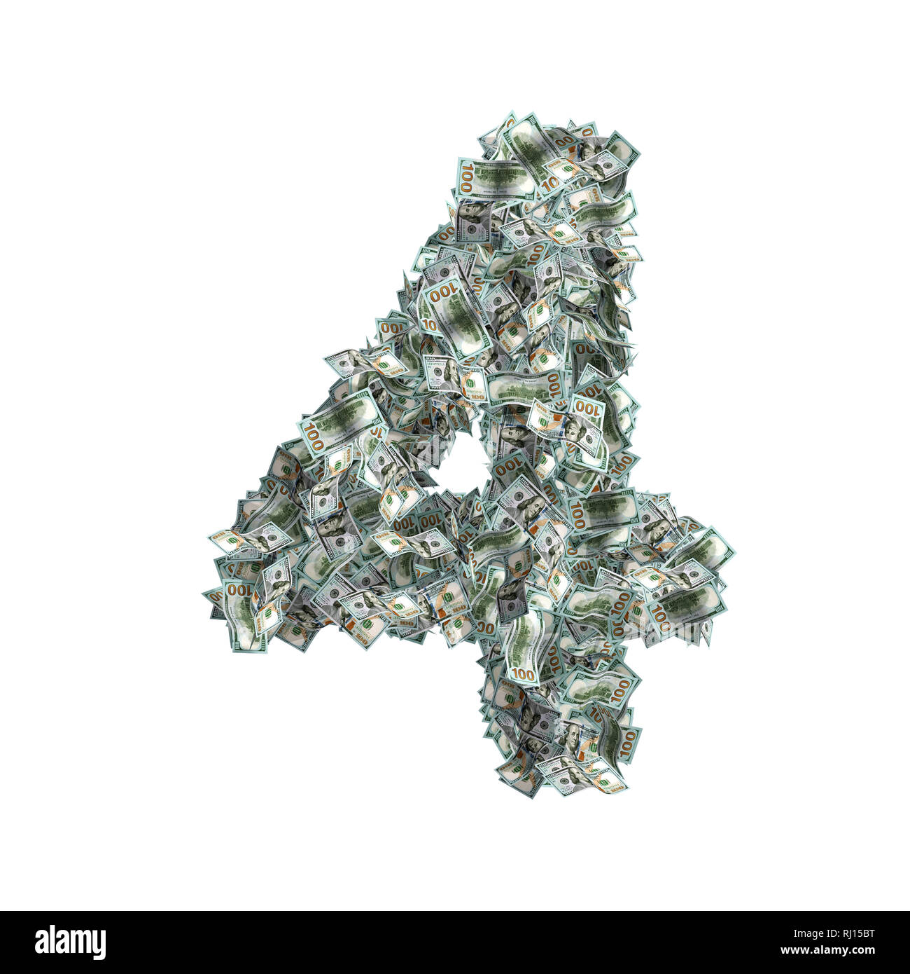 The Number 4 made from new 100 Dollar bills - 3D Rendering Stock Photo ...