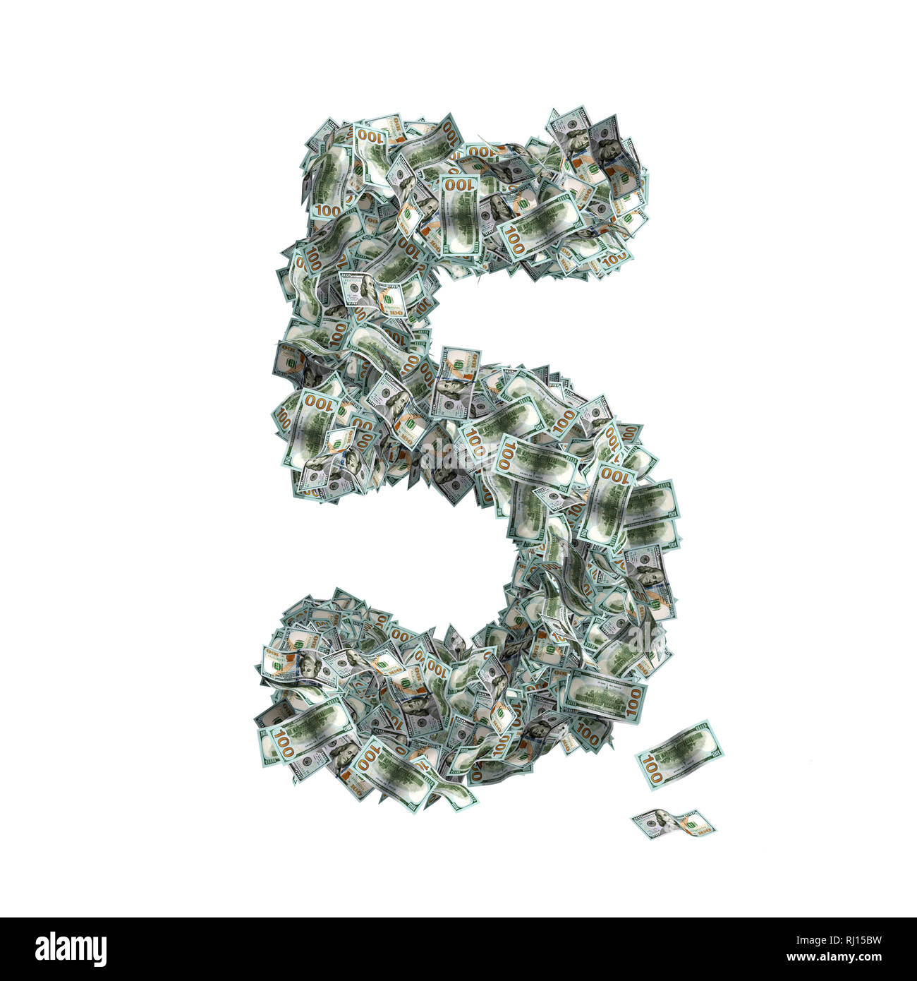 The Number 5 made from new 100 Dollar bills - 3D Rendering Stock Photo ...