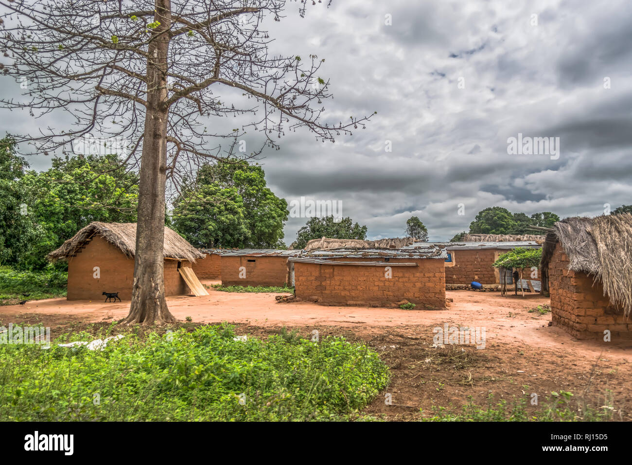 View of traditional village, thatched and zinc sheet on roof houses and ...