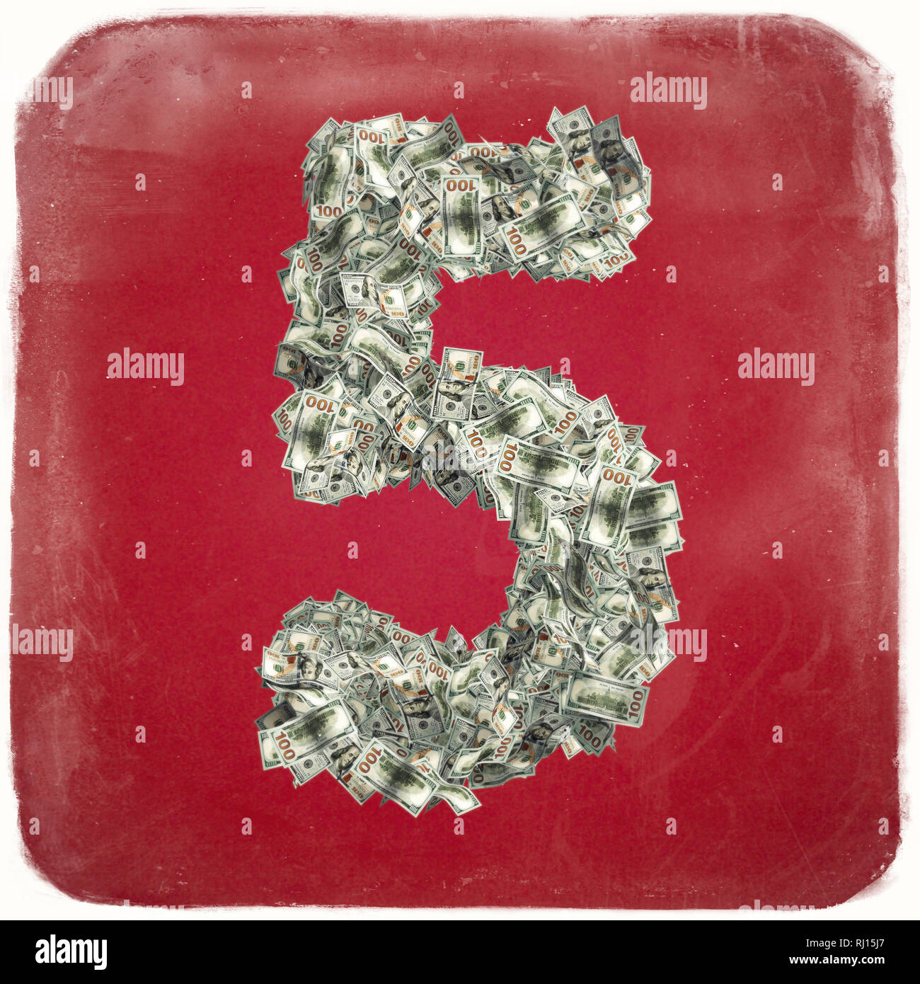 The Number 5 made from new 100 Dollar bills - 3D Rendering Stock Photo ...