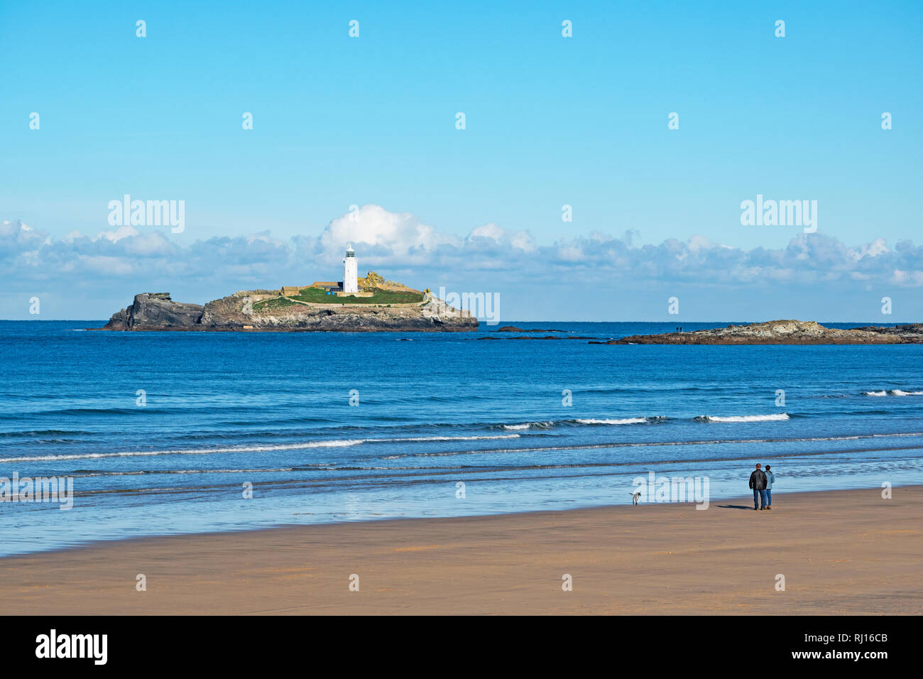 godrevy lighthouse in st.ives bay, cornwall, england, britain,uk Stock ...