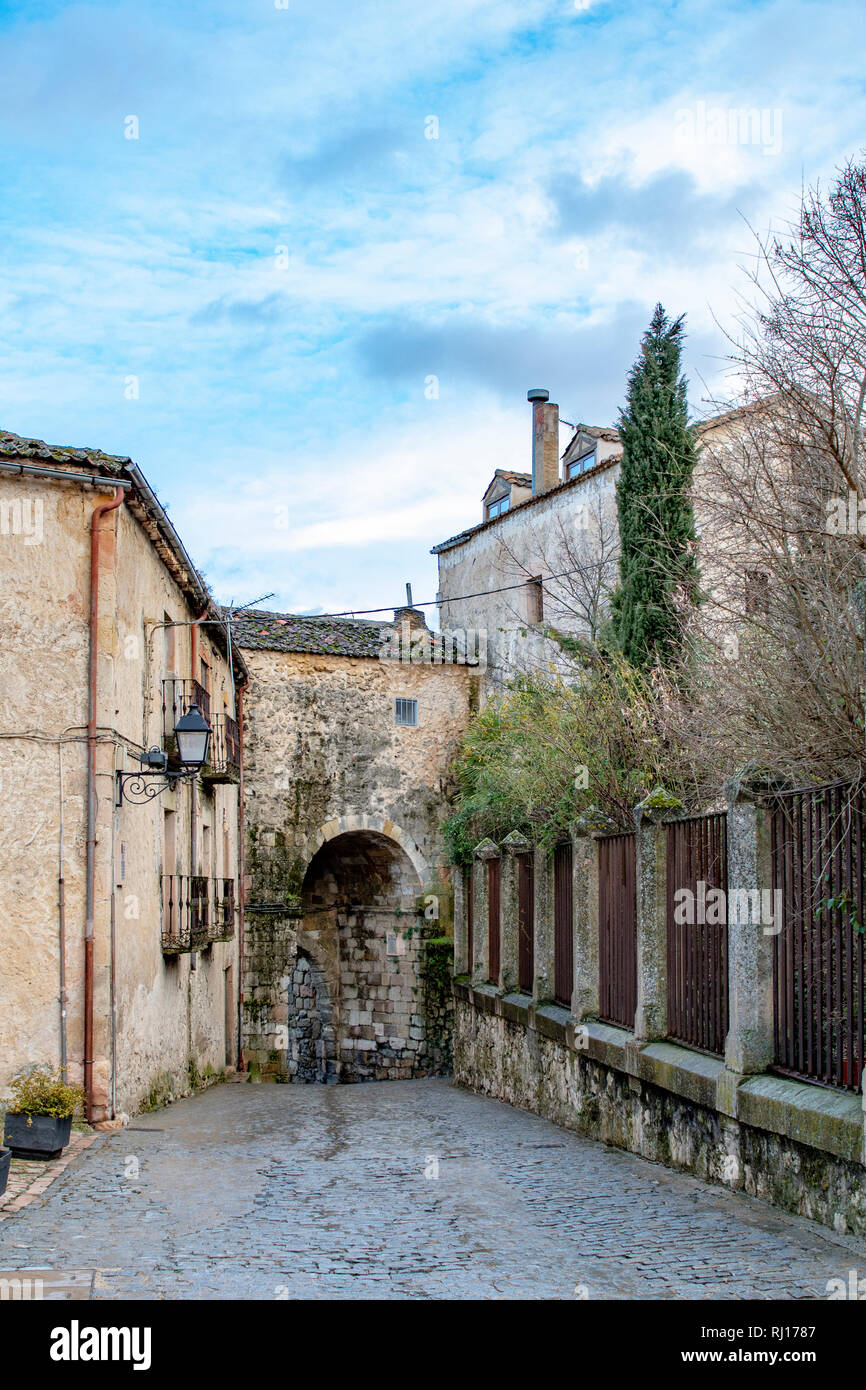 Sepulveda, Segovia, Spain; March 2018: Typical street of Sepulveda with ...