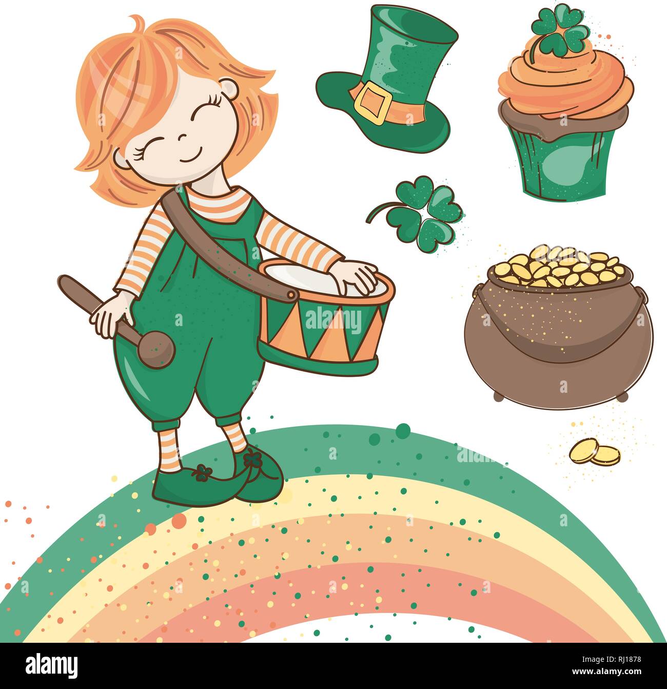 RAINBOW MARCH Saint Patrick's Day Cartoon Vector Illustration Set for ...