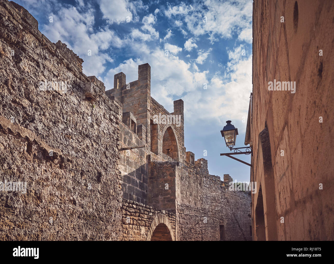 Alcudia old town medieval wall, color toned picture, Mallorca, Spain ...