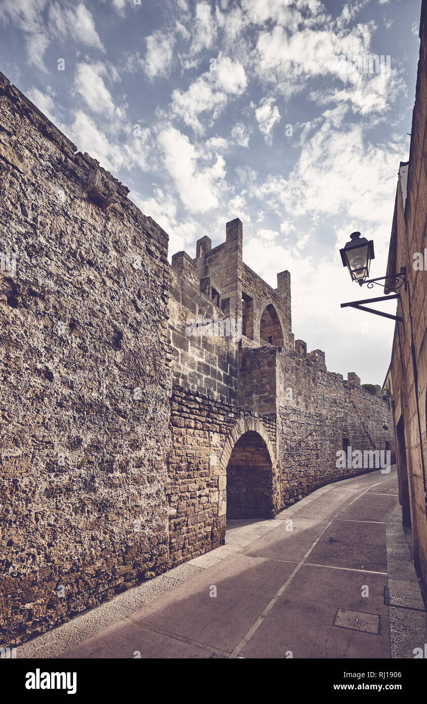 Alcudia old town medieval wall, color toned picture, Mallorca, Spain ...