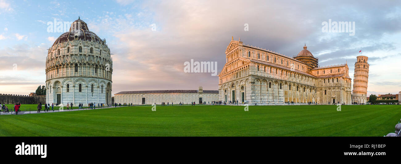 sky sunset panorama of Pisa Cathedral (Duomo di Pisa) with Leaning ...
