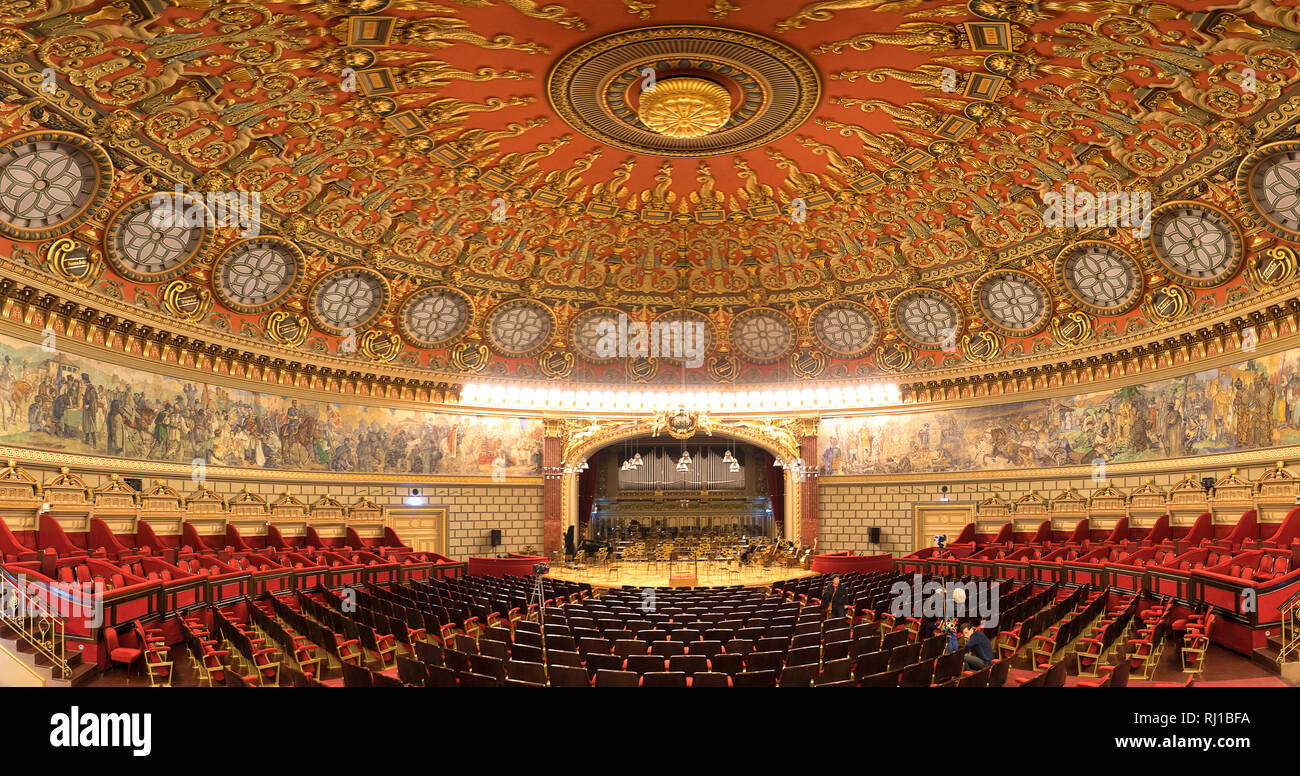Interior of the cozy and impressive concert hall in Romanian Athenaeum ...