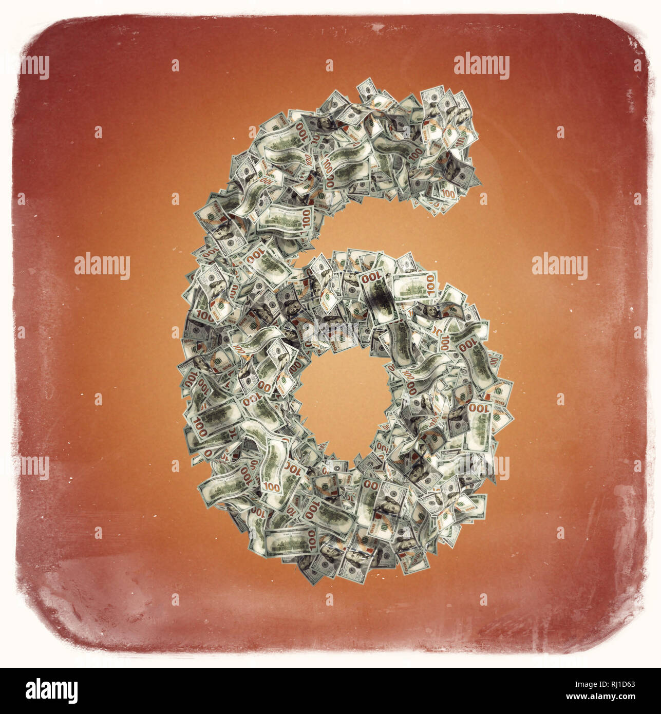 The Number 6 made from new 100 Dollar bills - 3D Rendering Stock Photo ...
