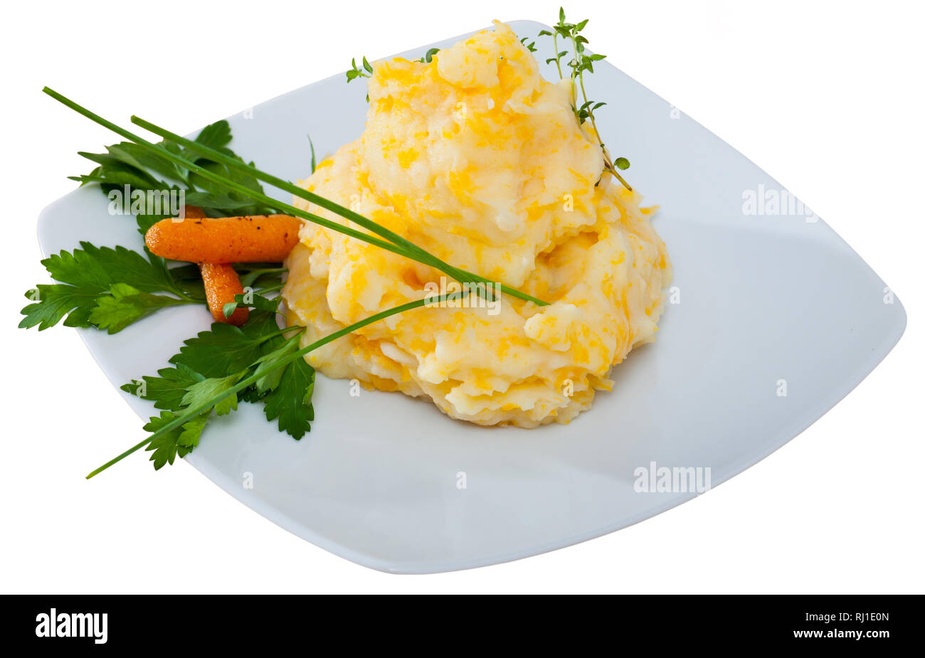 Traditional Scottish dish Clapshot - mashing of turnips and potatoes ...