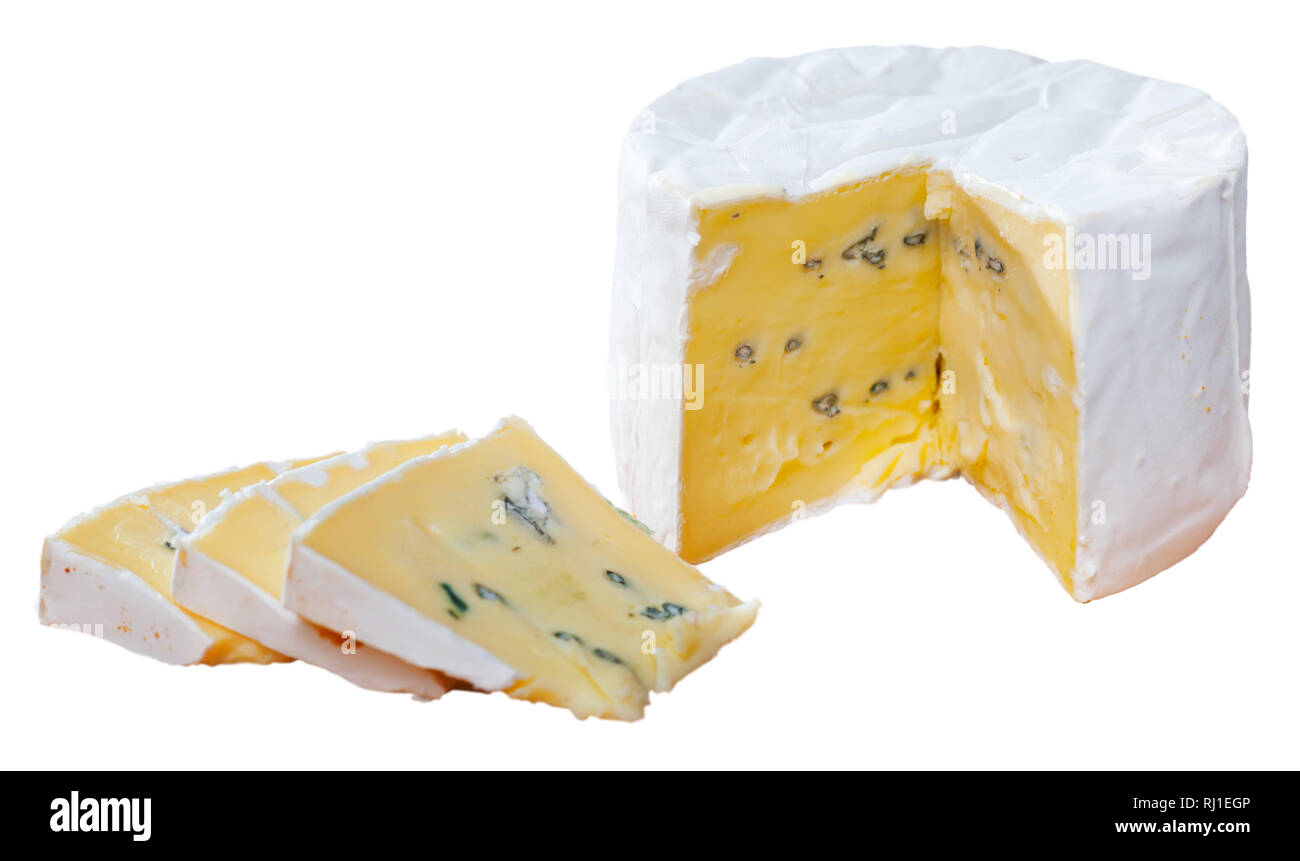 Delicious soft blue cheese. Isolated over white background Stock Photo ...