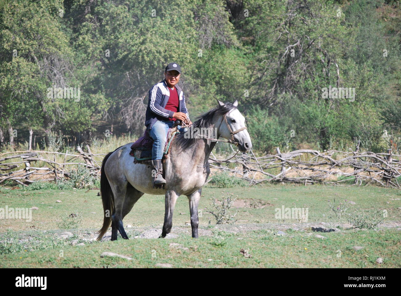 A nomadic man on horseback in rural Kyrgyzstan Stock Photo - Alamy
