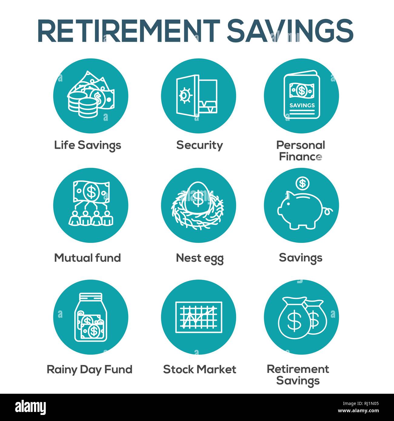 Retirement Account & Savings Icon Set - Mutual Fund, Roth IRA, etc ...