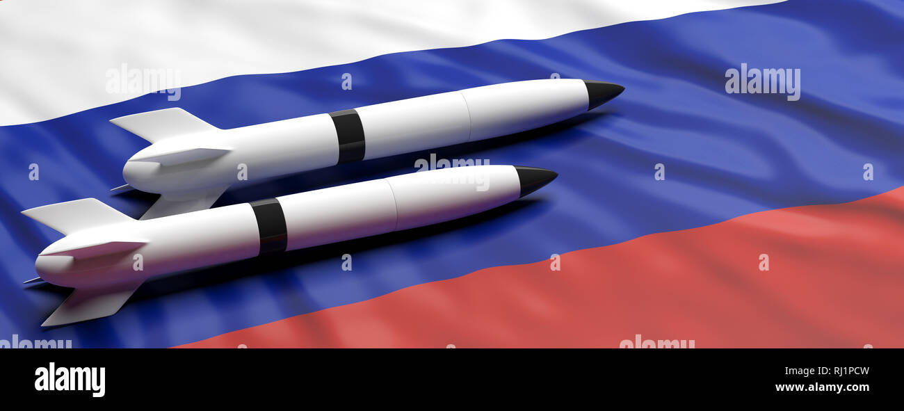 Russia nuclear weapons. Rockets, missiles on Russian flag background ...