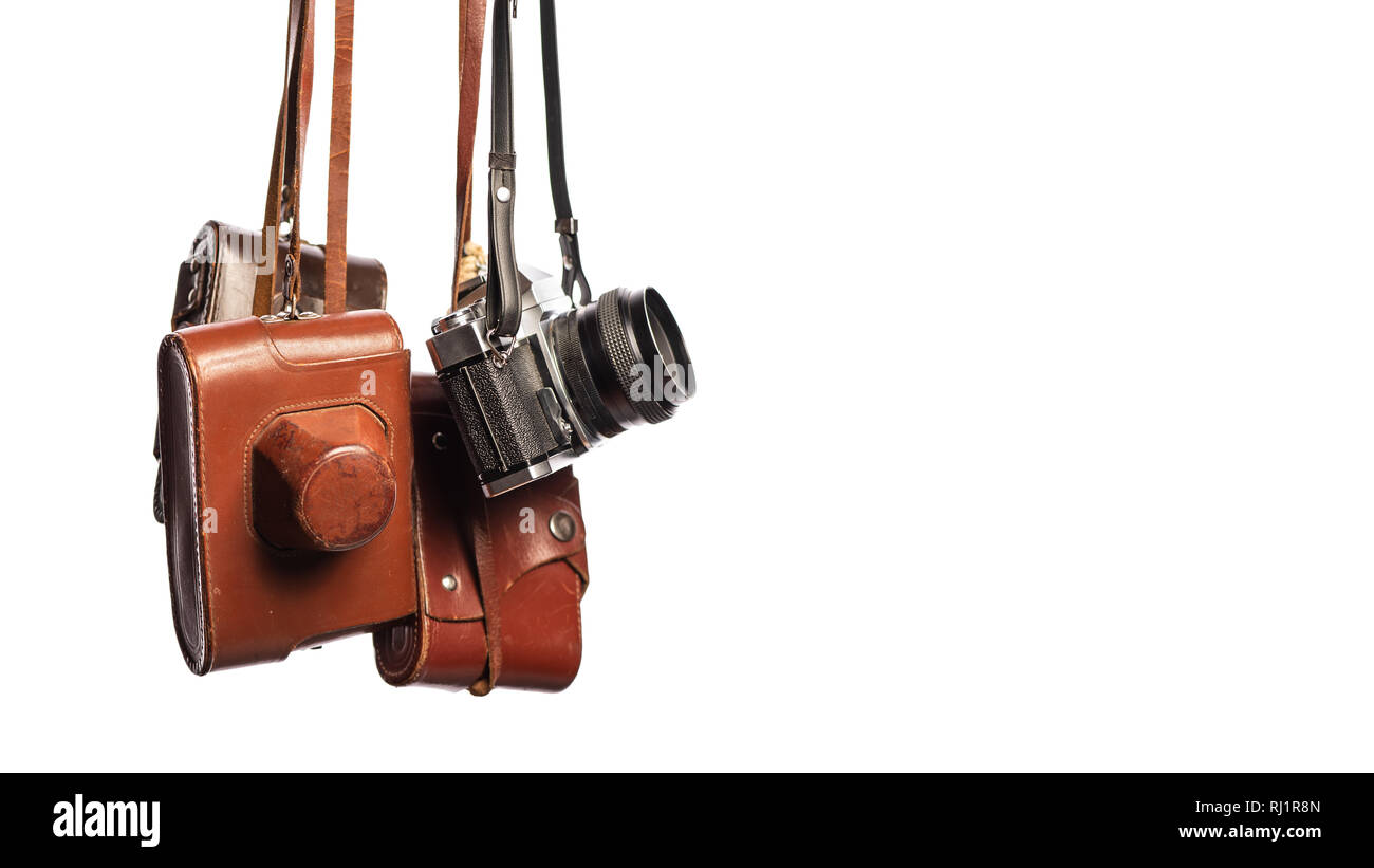 Vintage cameras isolated on white background with clipping path. Old ...