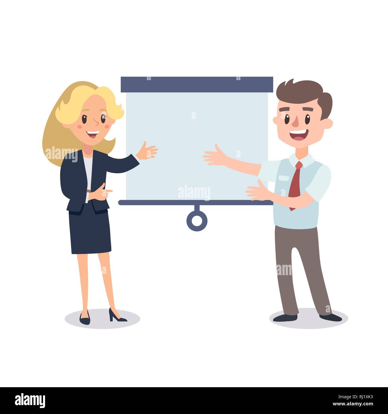 Man and woman present a project. Vector illustration with cartoon ...