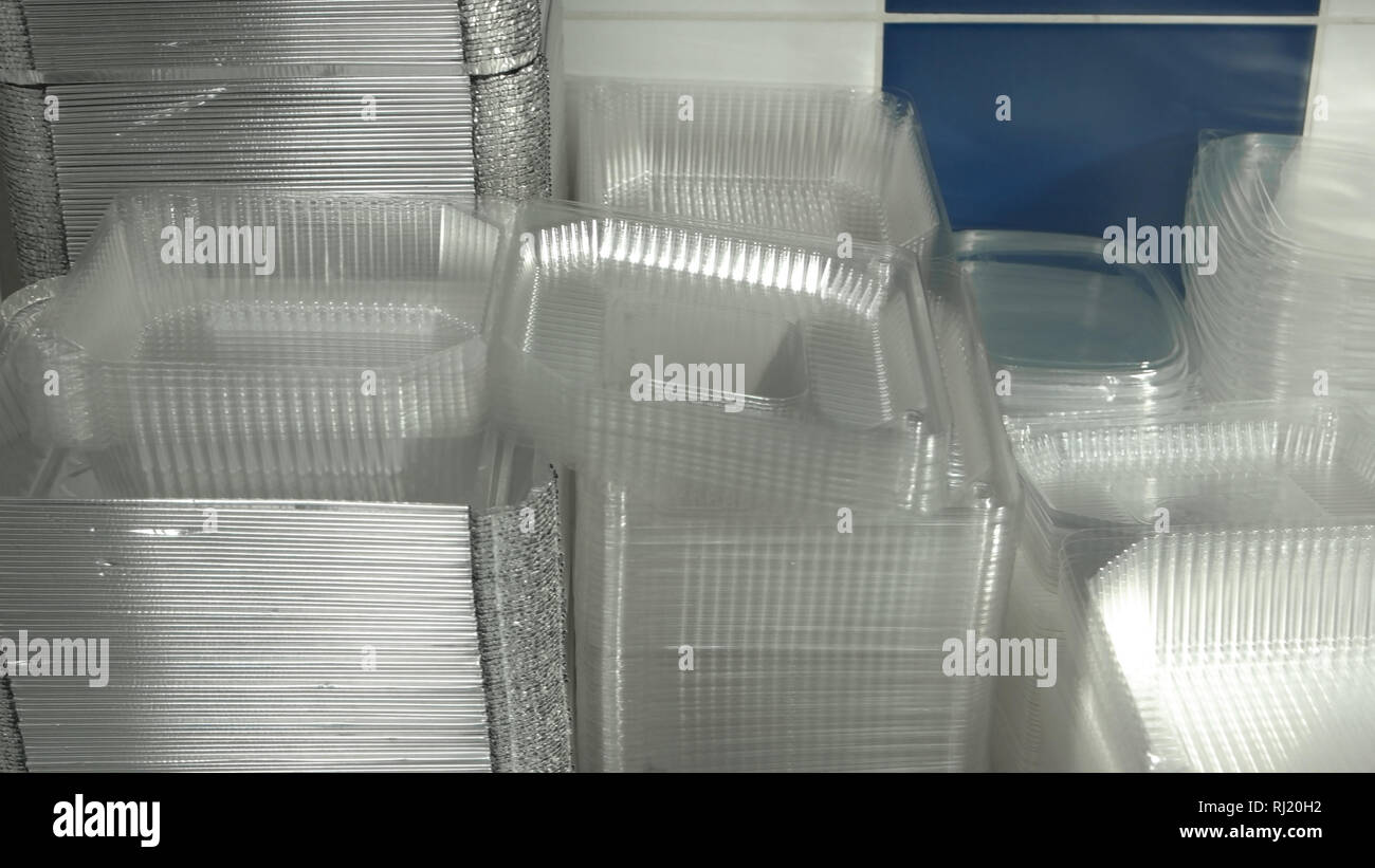 Many clean plastic boxes for food packaging Stock Photo - Alamy
