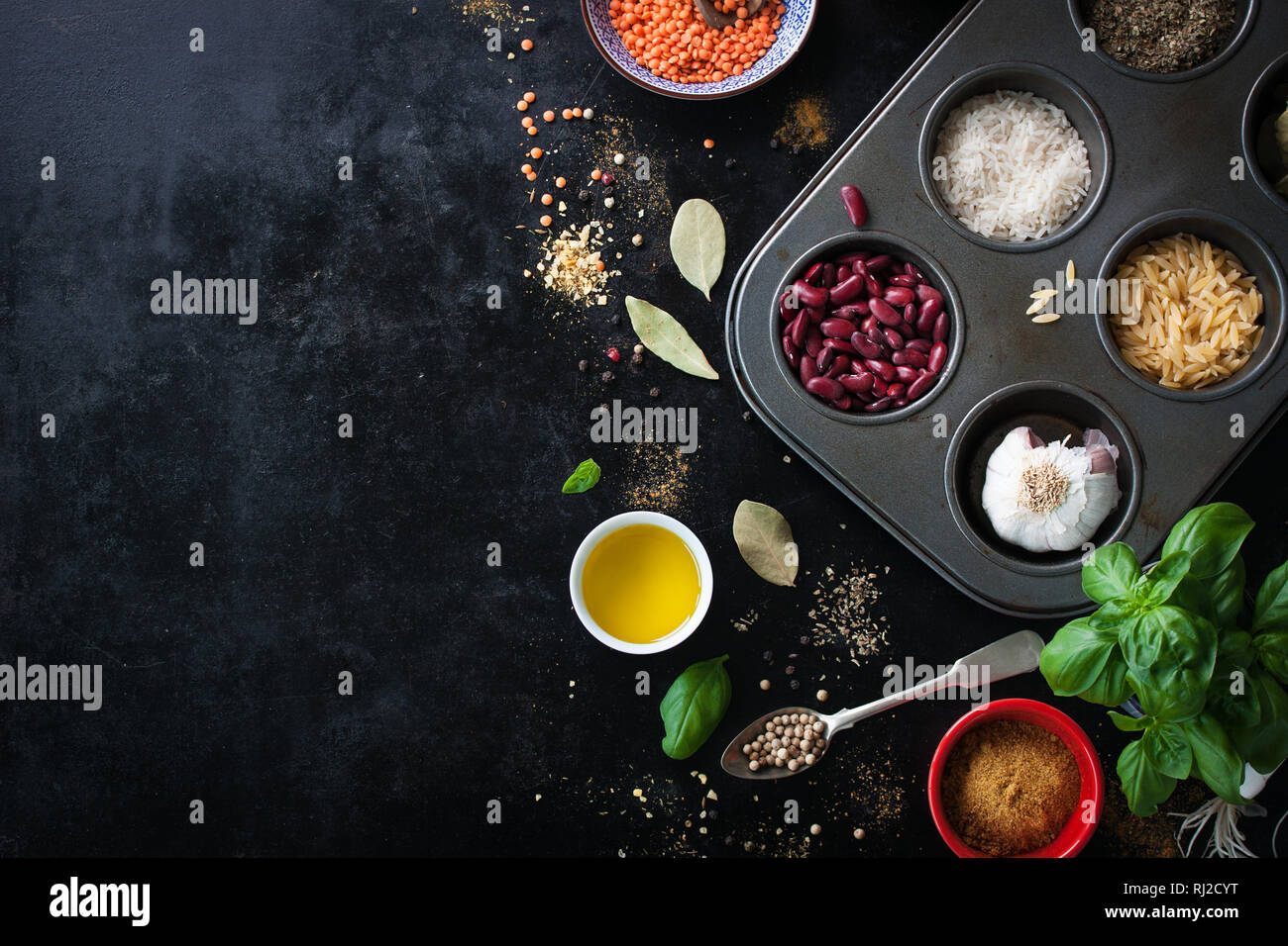 Food frame, background or healthy food concept on a vintage background ...