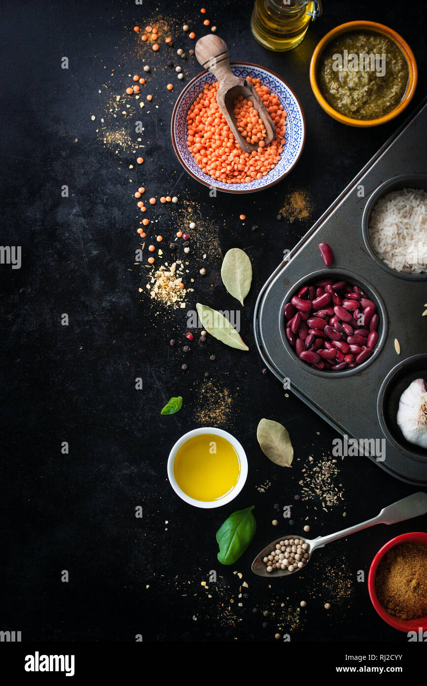 Food frame, background or healthy food concept on a vintage background ...