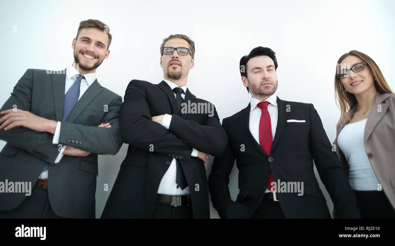 Trade Team standing together against a white background Stock Photo - Alamy