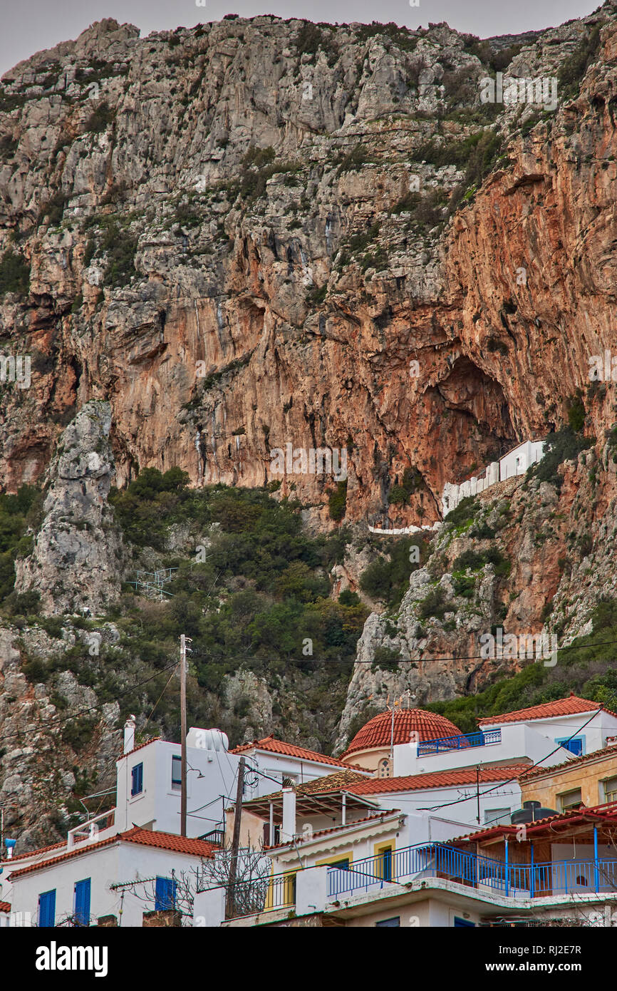 Tele photo view of the Holy Monastery of Zoodochos Pighi. Located over ...