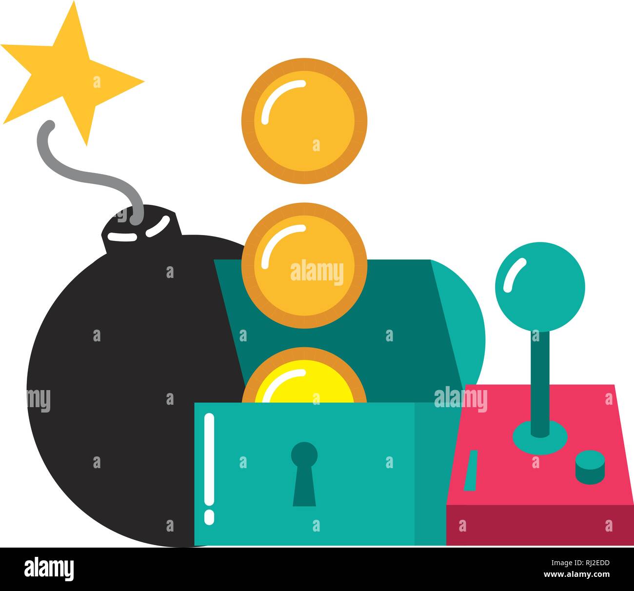 joystick chest and boom cartoon video game Stock Vector Image & Art - Alamy