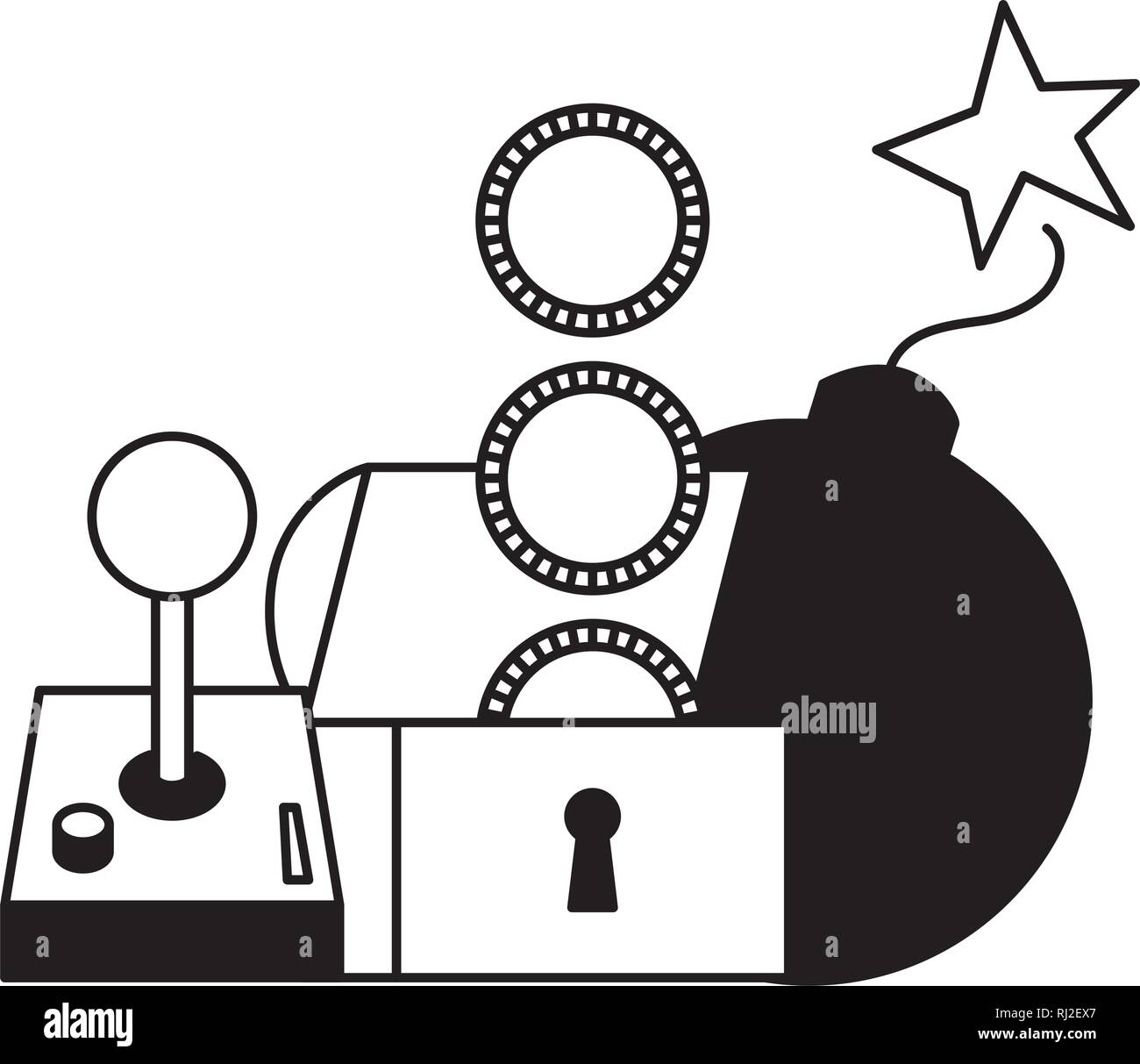 joystick chest and boom cartoon video game Stock Vector Image & Art - Alamy