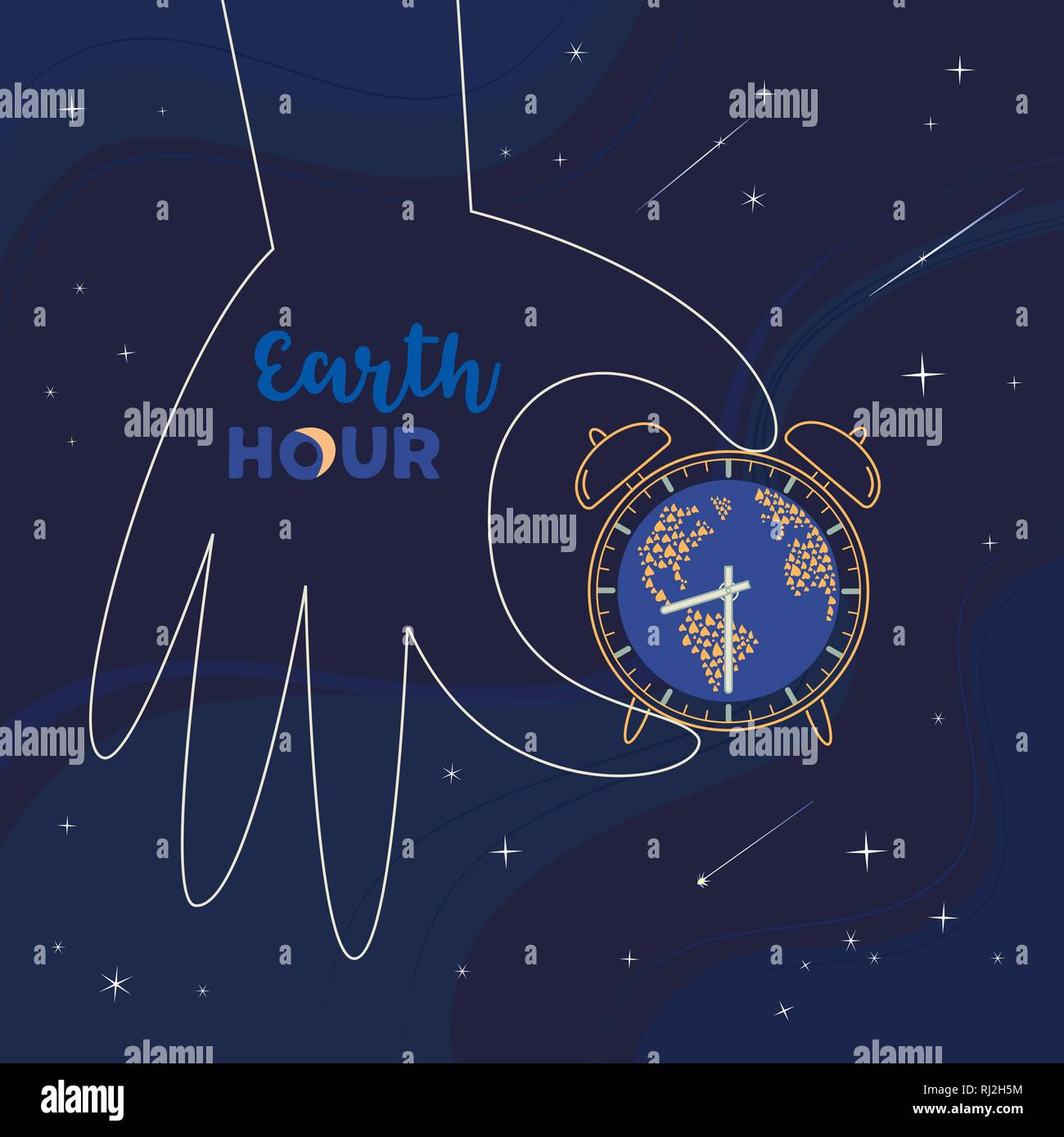 Earth hour day social poster with hand drawn cartoon Stock Vector Image ...