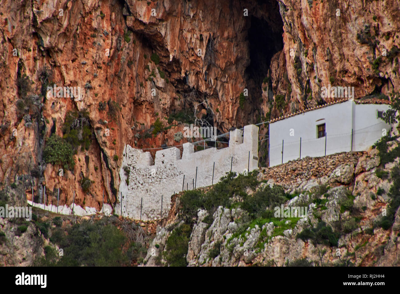 Tele photo view of the Holy Monastery of Zoodochos Pighi. Located over ...