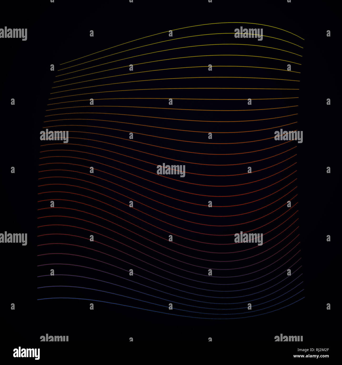 Simple and colorful distorted and wavy horizontal lines on black ...