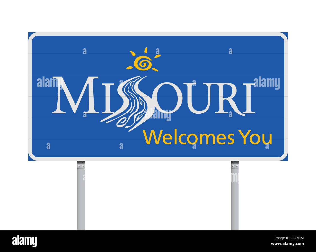 Vector illustration of the Welcome to Missouri blue road sign Stock ...
