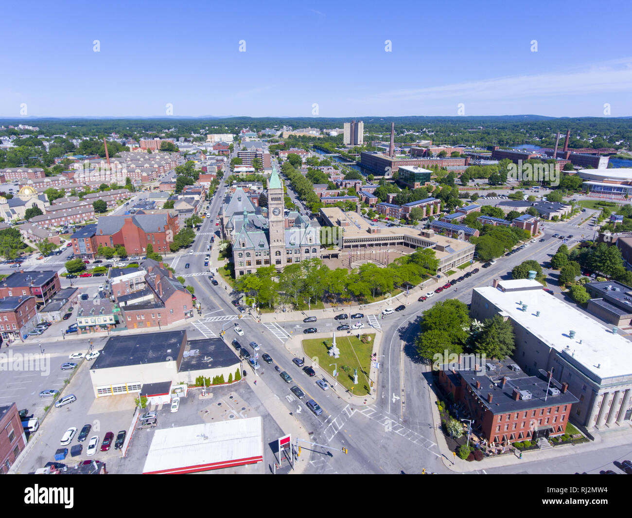 Lowell City Hall and downtown aerial view in downtown Lowell ...