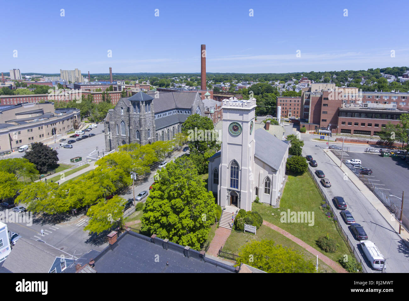 Lowell Immaculate Conception Church and Christ Church United aerial ...