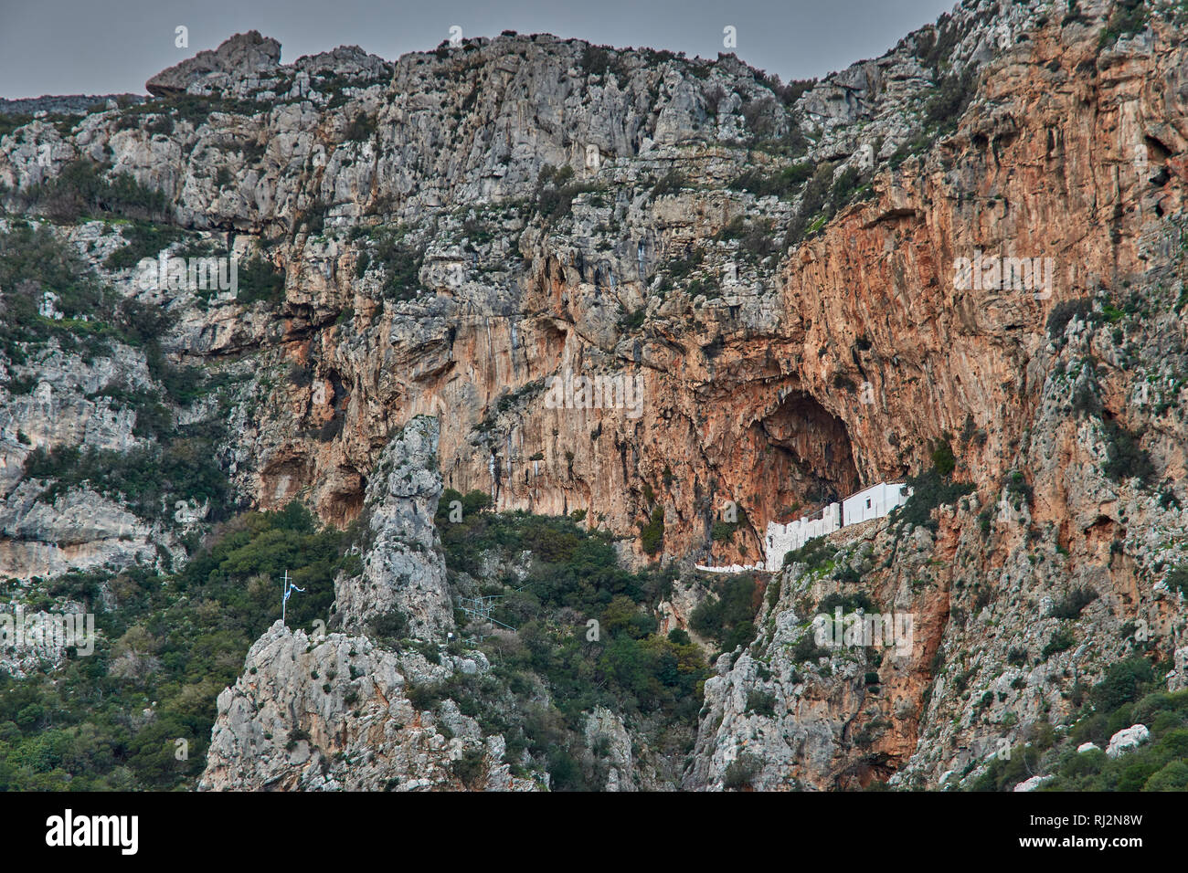 Tele photo view of the Holy Monastery of Zoodochos Pighi. Located over ...